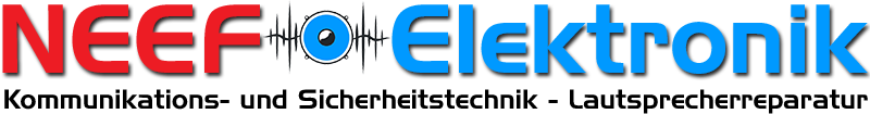 NEEF Elektronik mit neuem Lautsprecher-Logo mit Schatten und Text